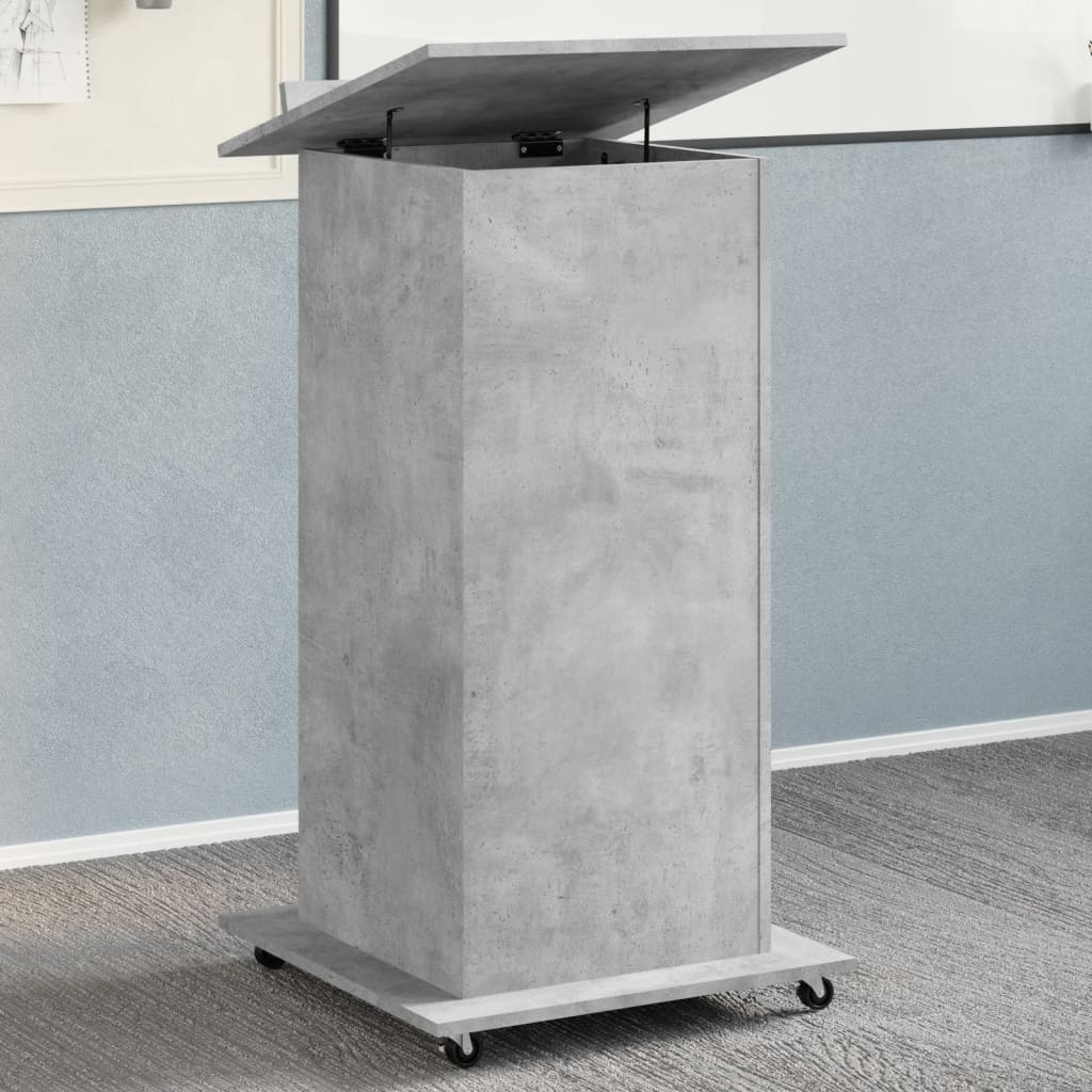 Lectern with Wheels & Drawer Concrete Grey 55x55x107 cm Engineered Woo ...