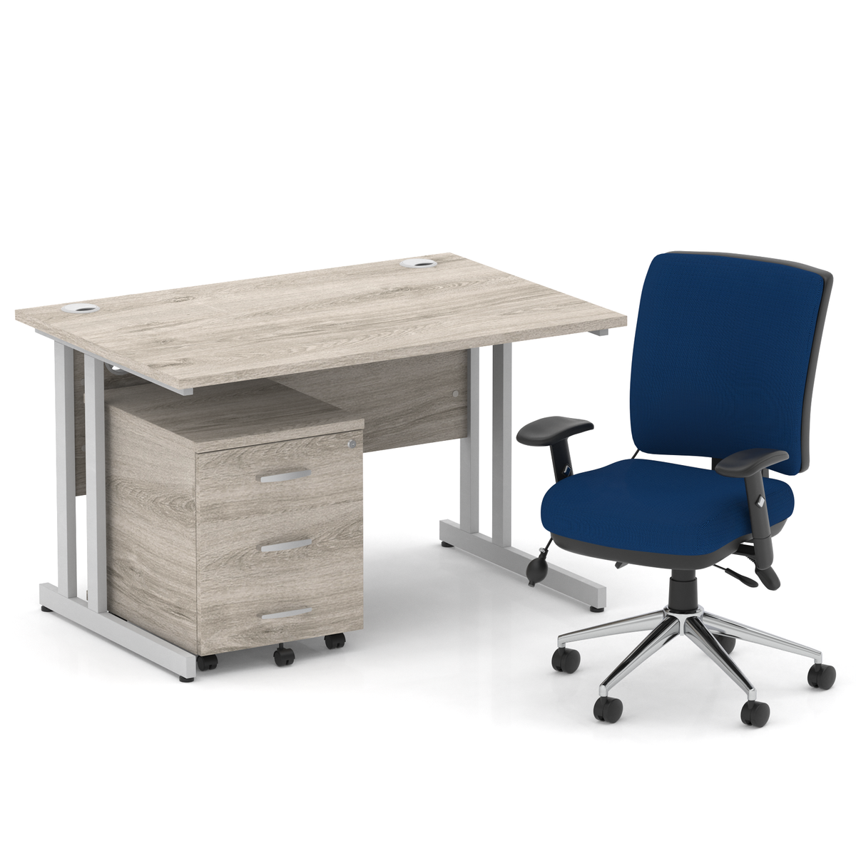 Impulse 1200mm Straight Office Desk Grey Oak Top Silver Cantilever Leg — UK Office Furniture