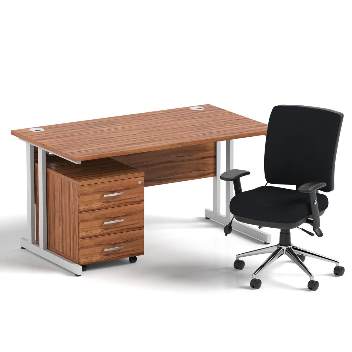 Impulse 1400mm Straight Office Desk Walnut Top Silver Cantilever Leg w — UK Office Furniture