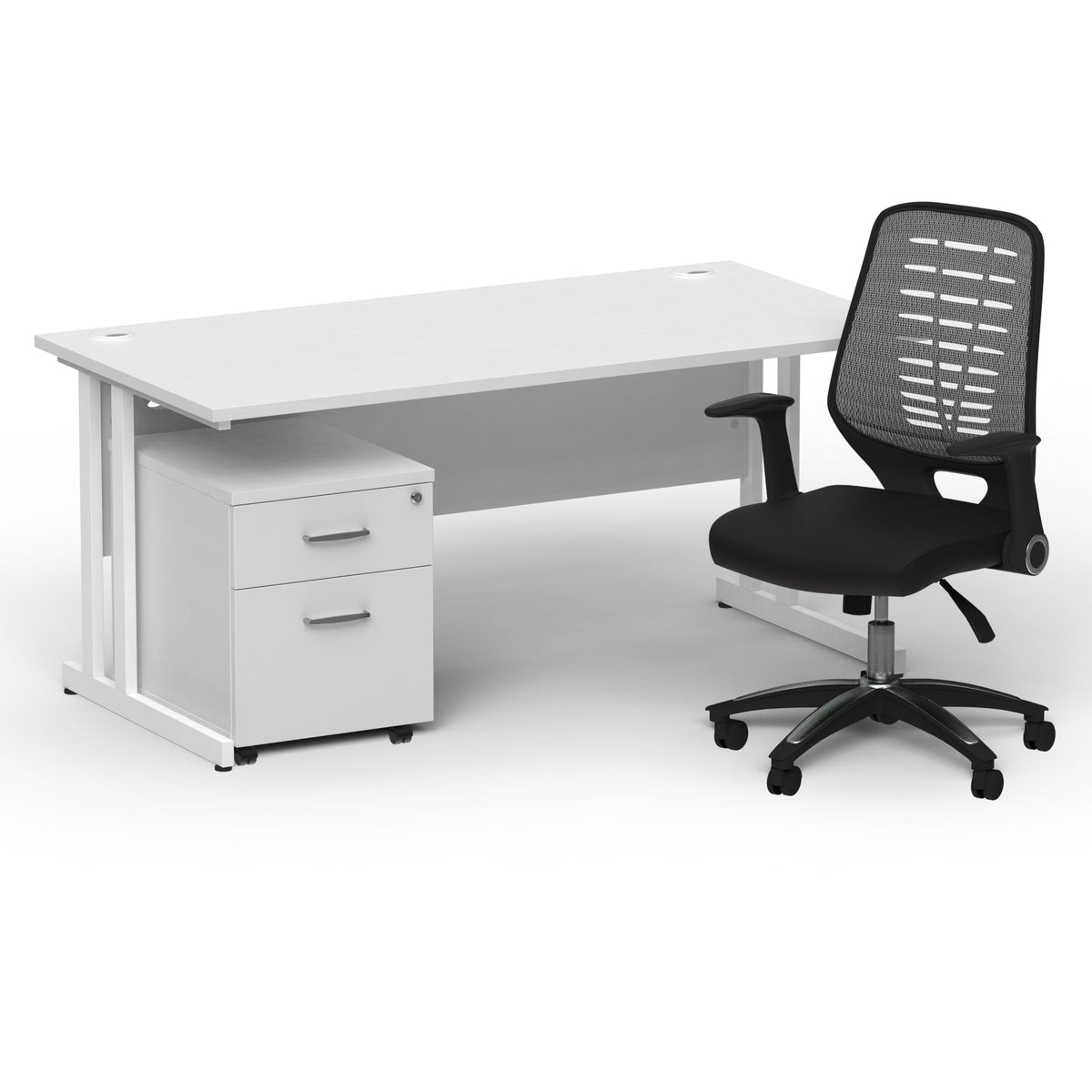 Impulse 1600mm Straight Office Desk White Top White Cantilever Leg wit ...