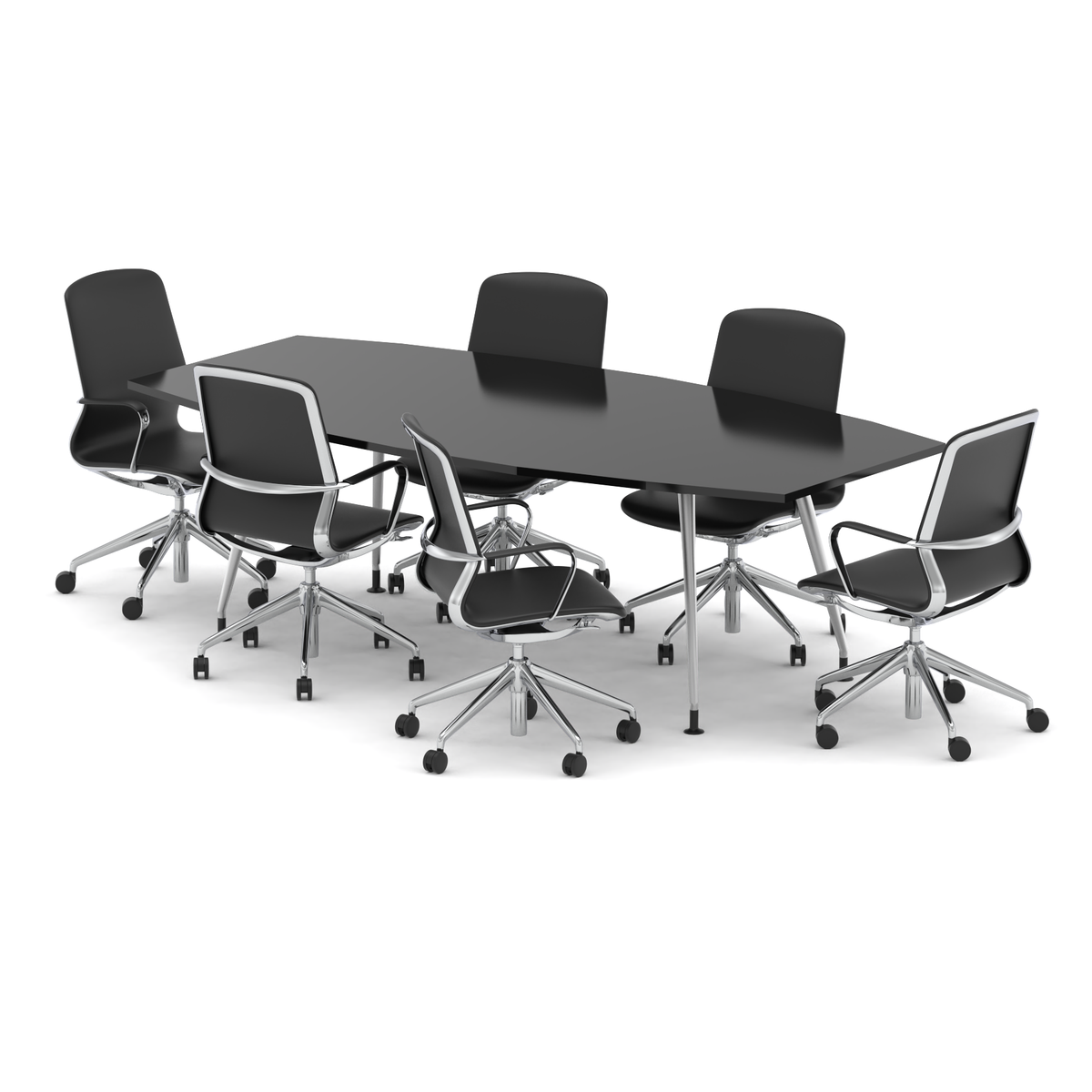 High Gloss 2400mm Writable Boardroom Table Black Top with Set of Six L ...