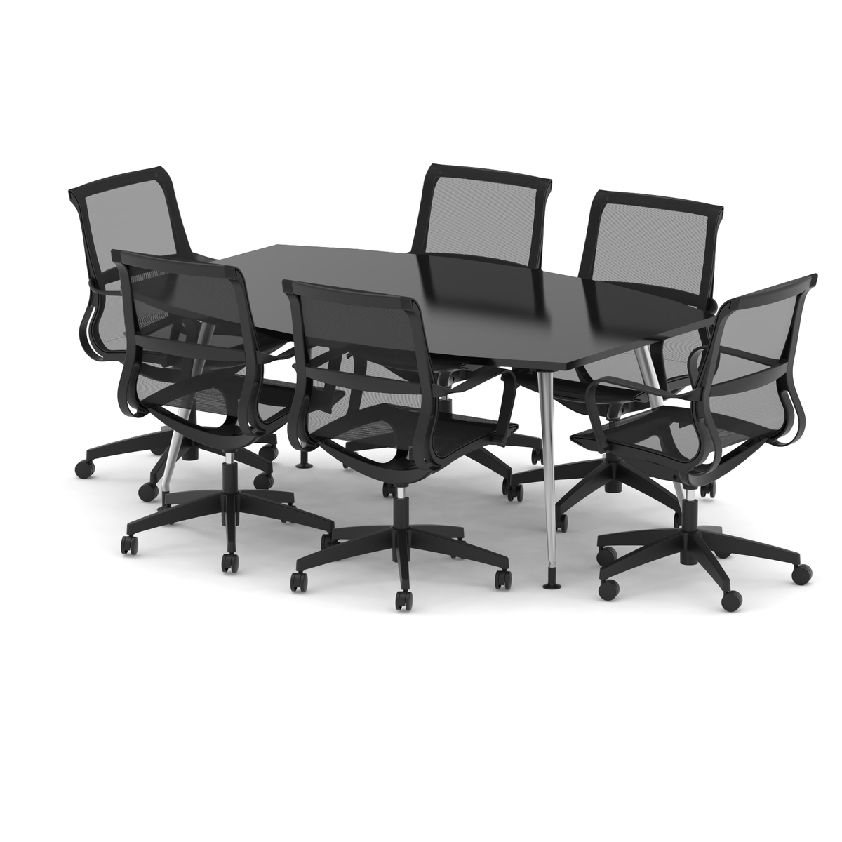 High Gloss 1800mm Writable Boardroom Table Black Top with Set of Six L ...
