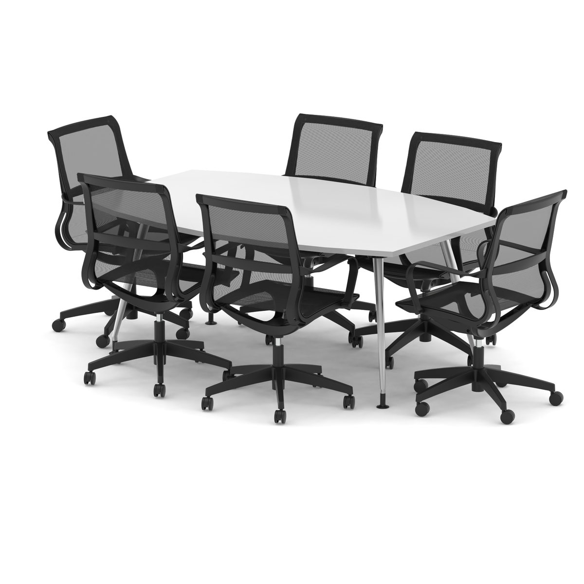 High Gloss 1800mm Writable Boardroom Table White Top with Set of Six L ...