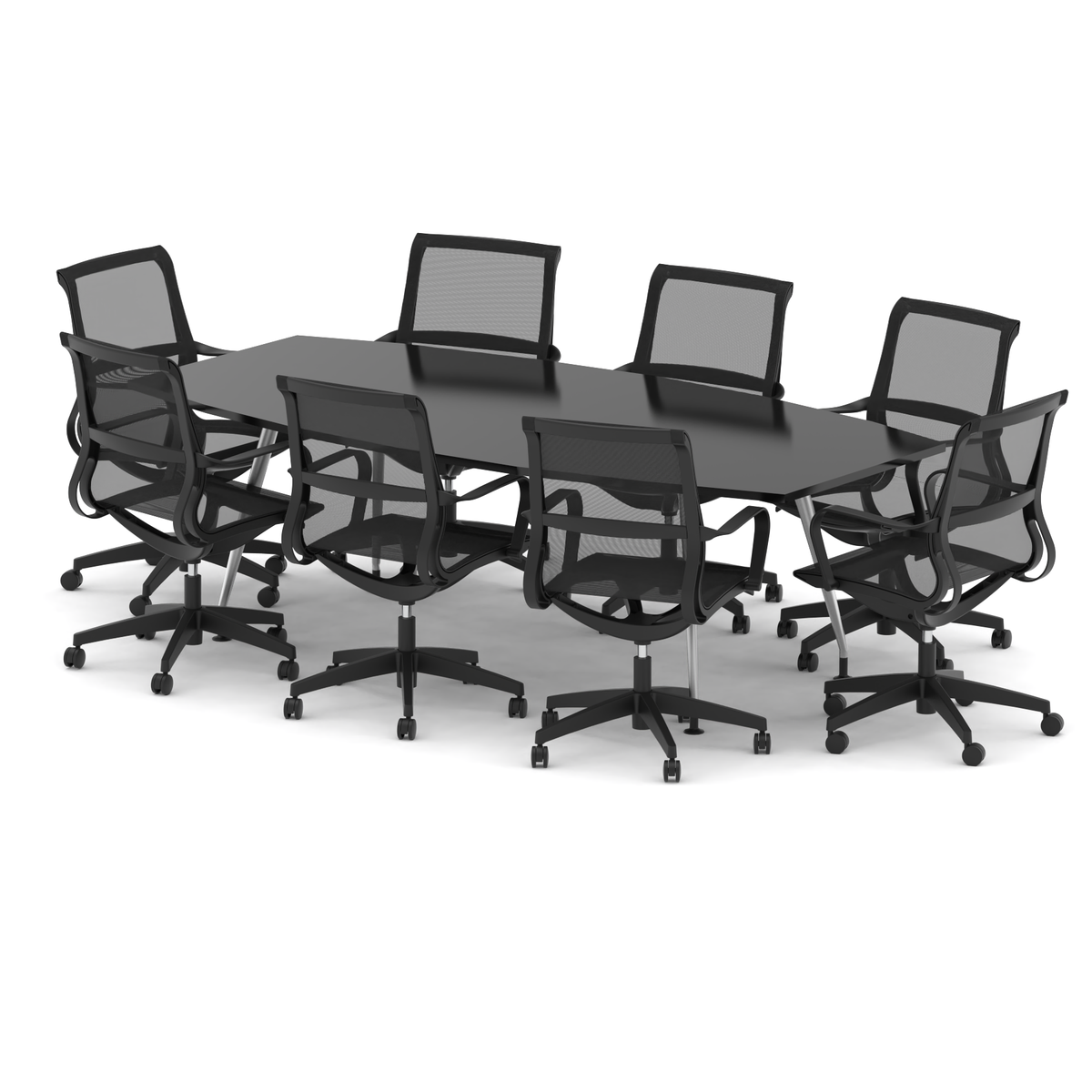 High Gloss 2400mm Writable Boardroom Table Black Top with Set of Eight ...