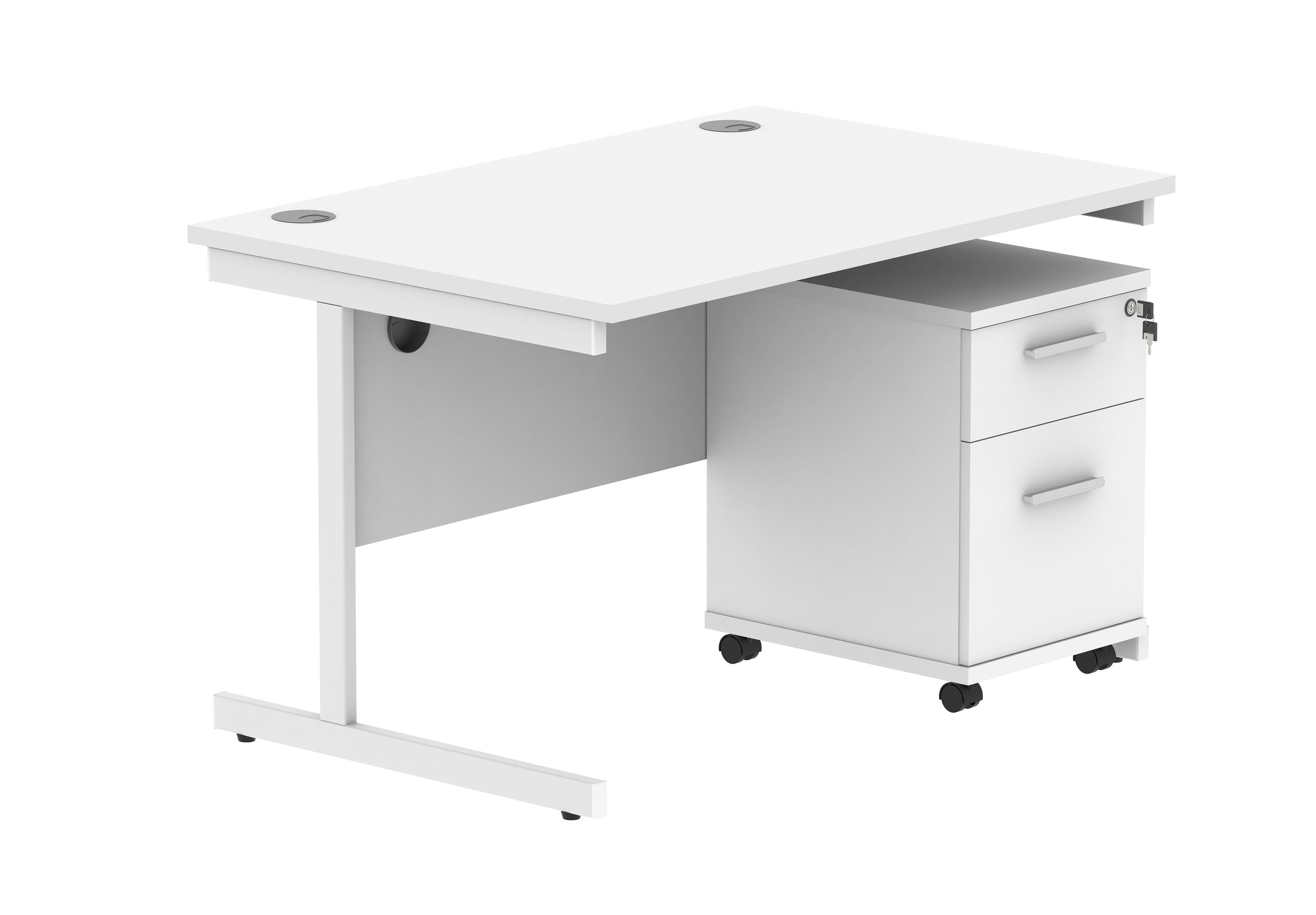 Single Upright Rectangular Desk + 2 Drawer Mobile Under Desk Pedestal ...