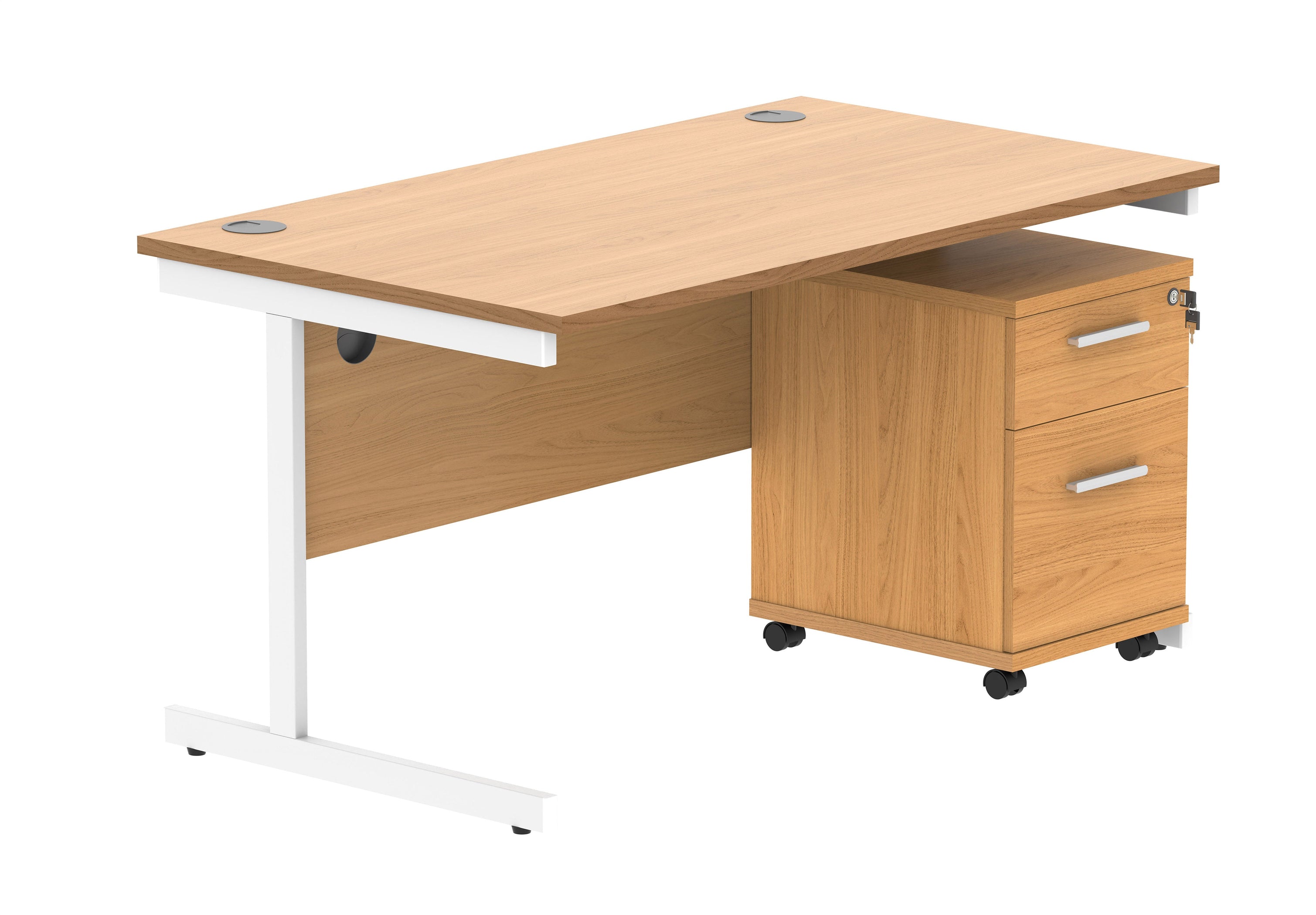 Single Upright Rectangular Desk + 2 Drawer Mobile Under Desk Pedestal ...