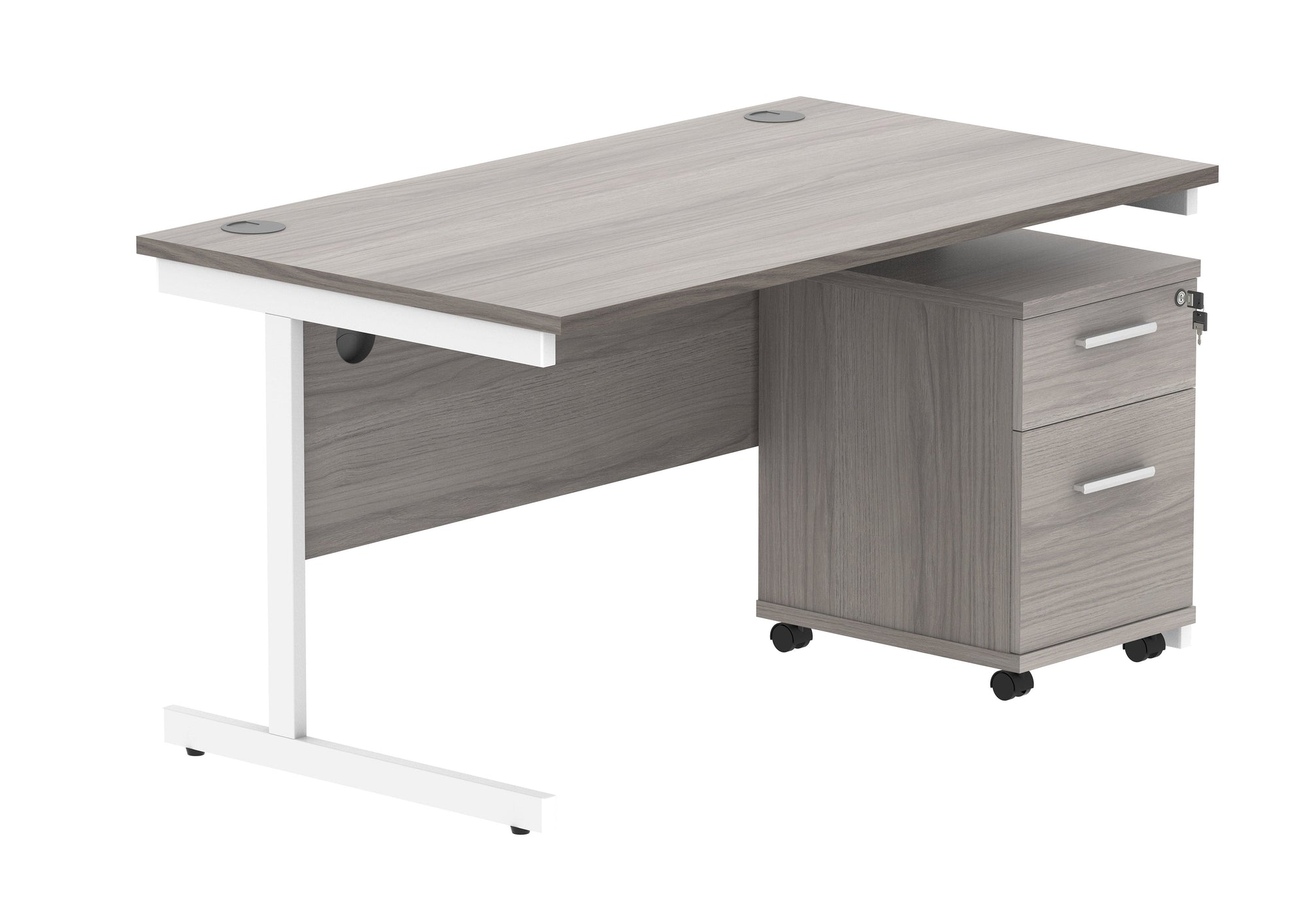 Single Upright Rectangular Desk + 2 Drawer Mobile Under Desk Pedestal ...