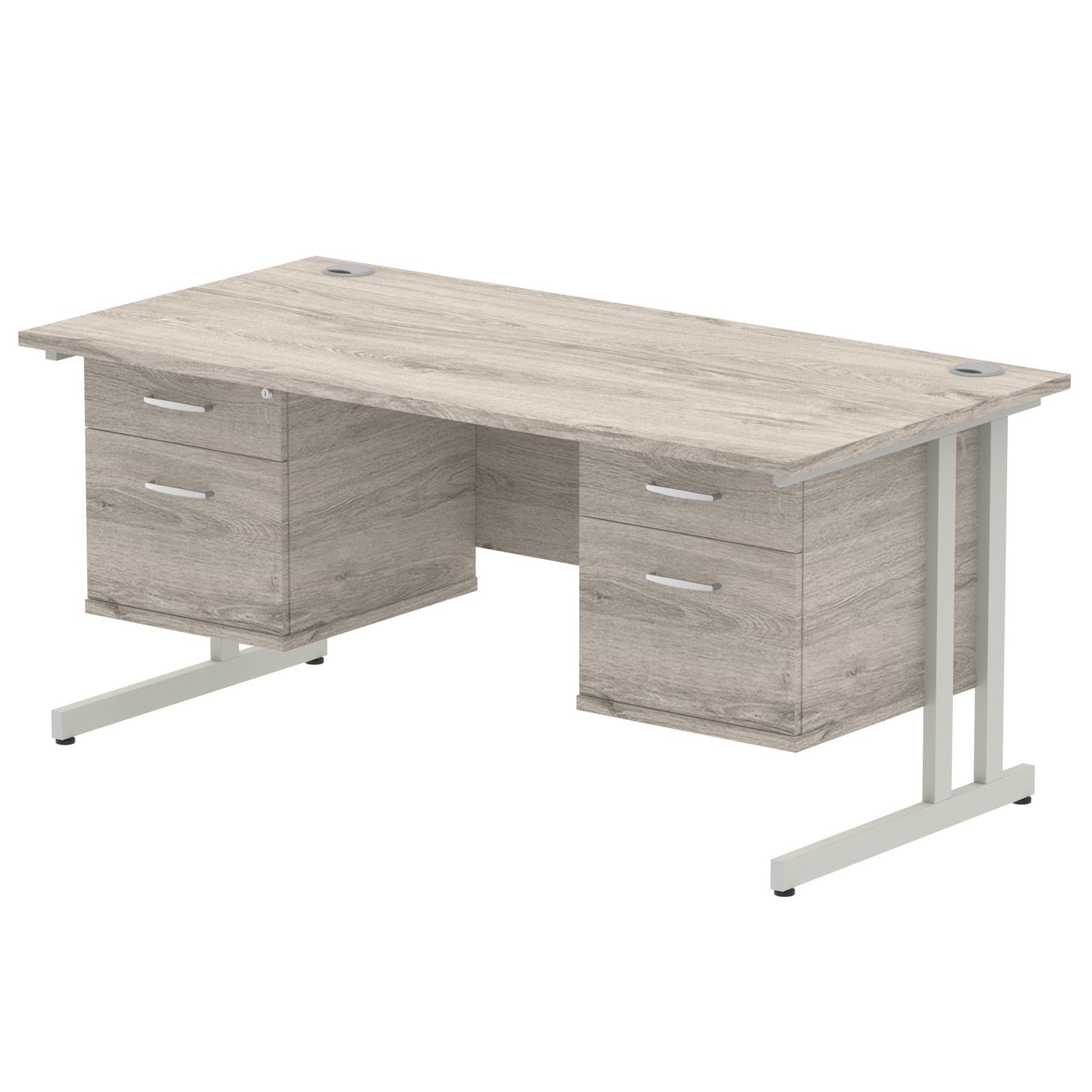 Impulse Cantilever Straight Desk Silver Frame With Fixed Pedestal — UK ...