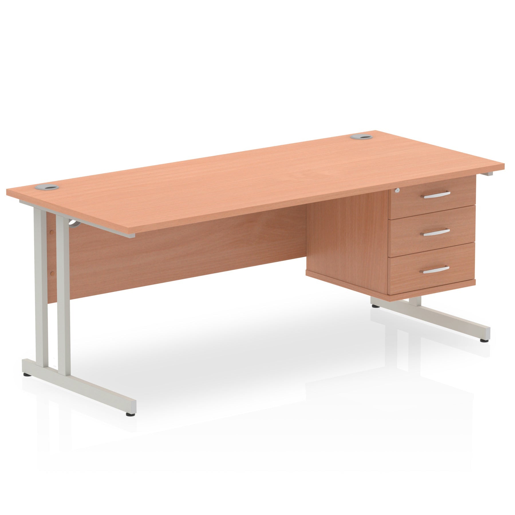 Impulse Cantilever Straight Desk Silver Frame With Fixed Pedestal — UK ...