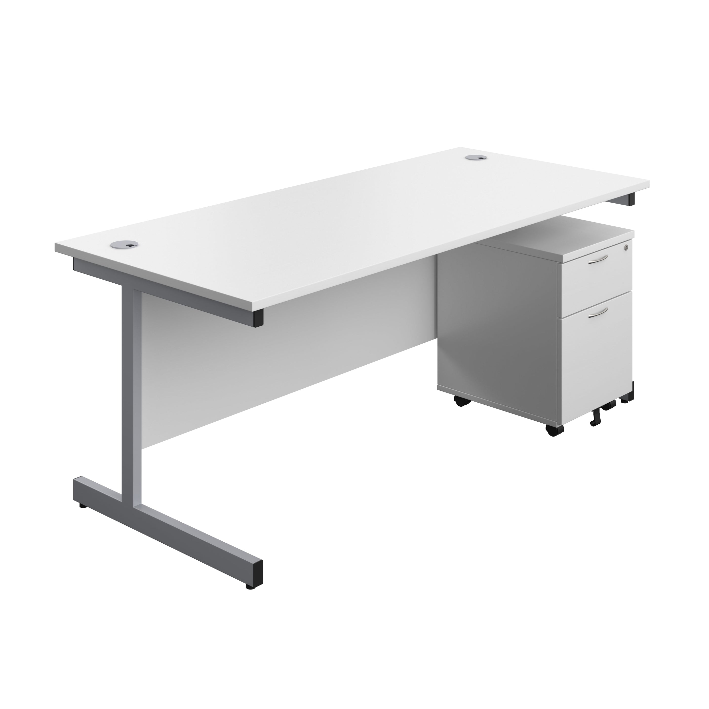 Single Upright Rectangular Desk + Mobile 2 Drawer Pedestal — UK Office ...