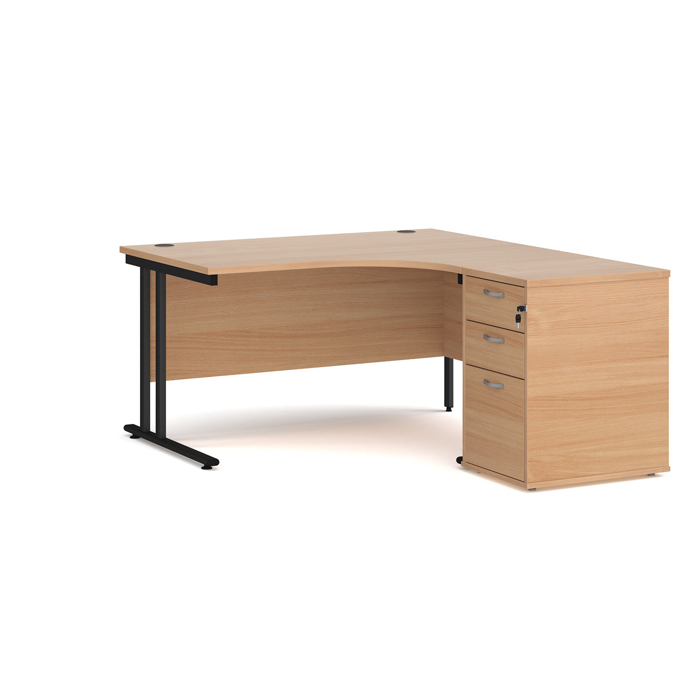 Maestro 25 ergonomic right hand desk with cantilever frame and pedesta ...