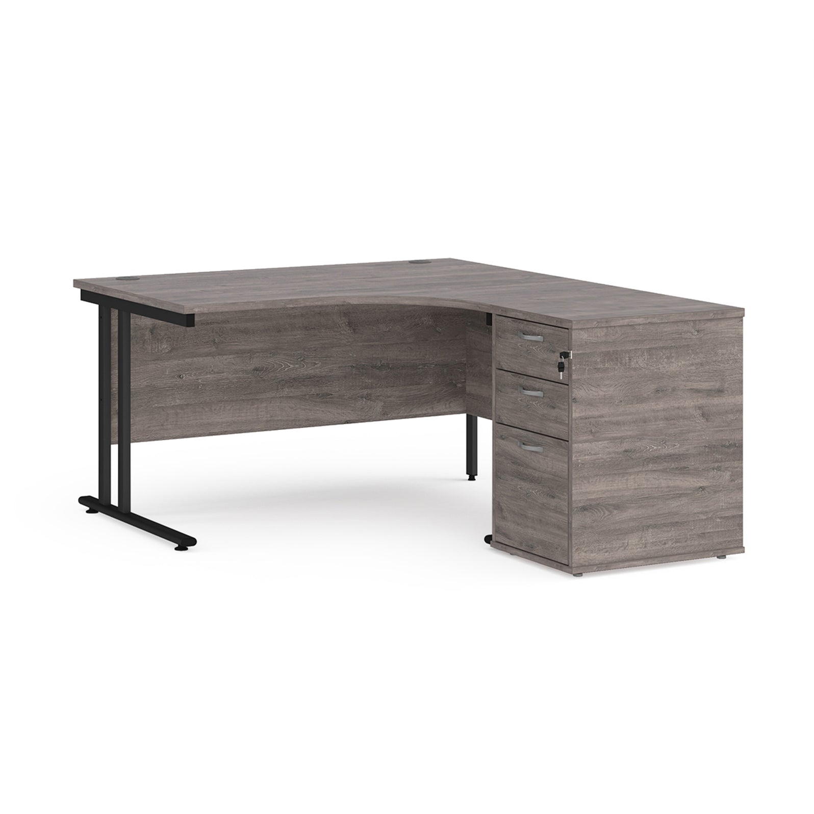 Maestro 25 ergonomic right hand desk with cantilever frame and pedesta ...