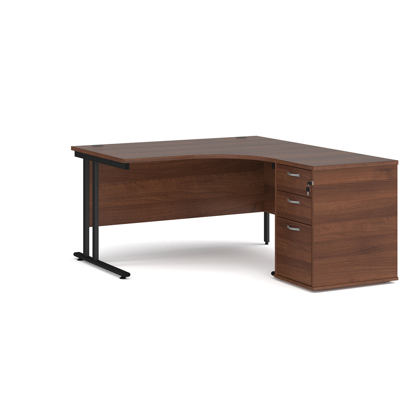 Maestro 25 ergonomic right hand desk with cantilever frame and pedesta ...