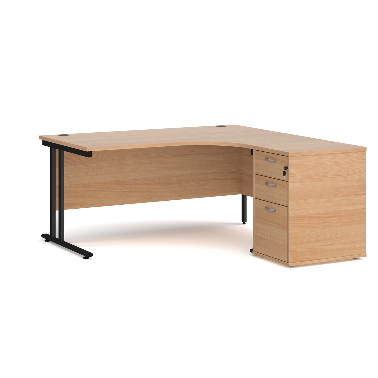 Maestro 25 ergonomic right hand desk with cantilever frame and pedesta ...
