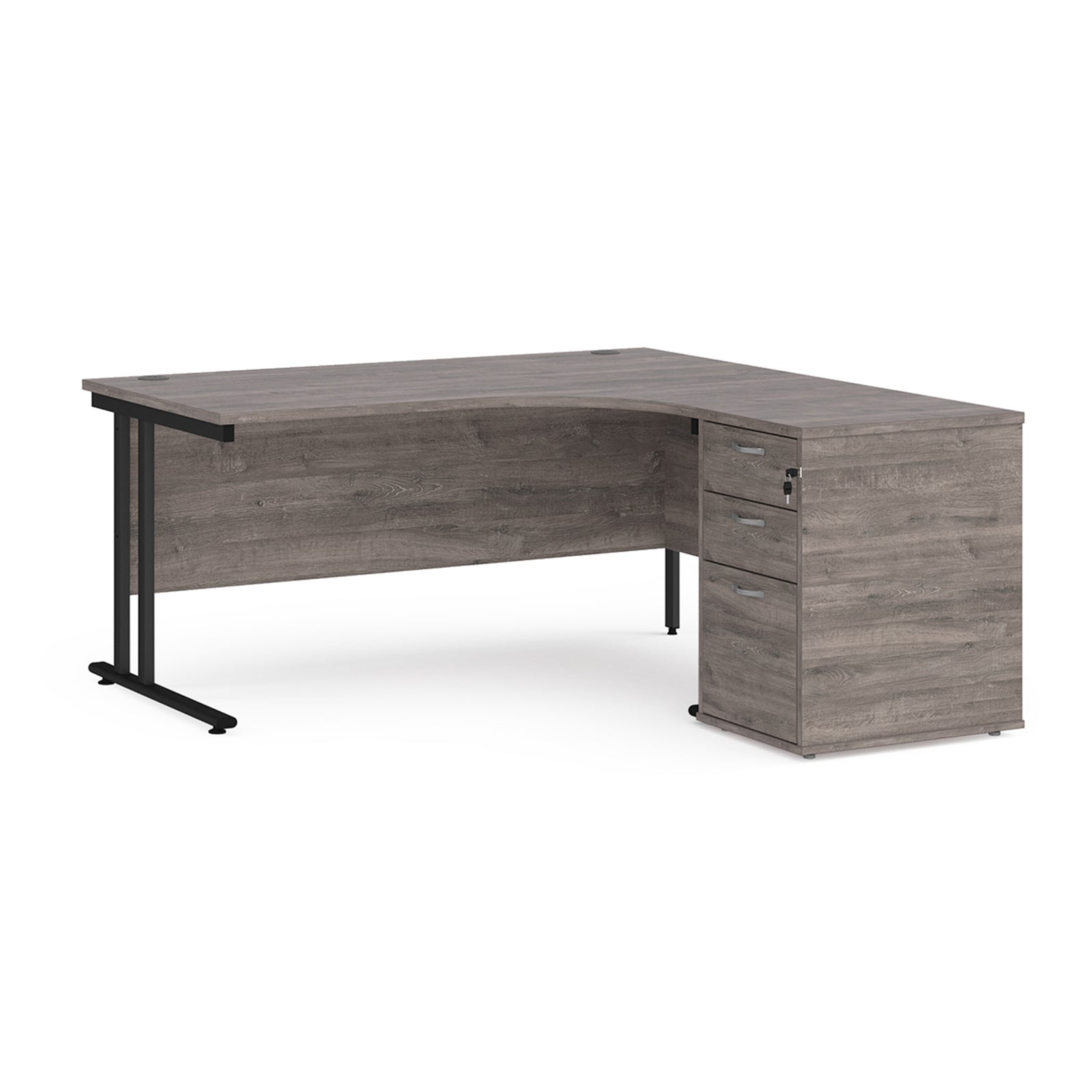 Maestro 25 ergonomic right hand desk with cantilever frame and pedesta ...