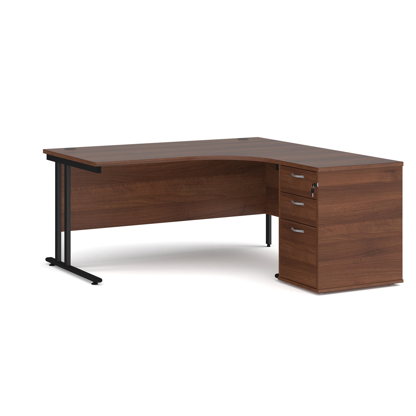 Maestro 25 ergonomic right hand desk with cantilever frame and pedesta ...