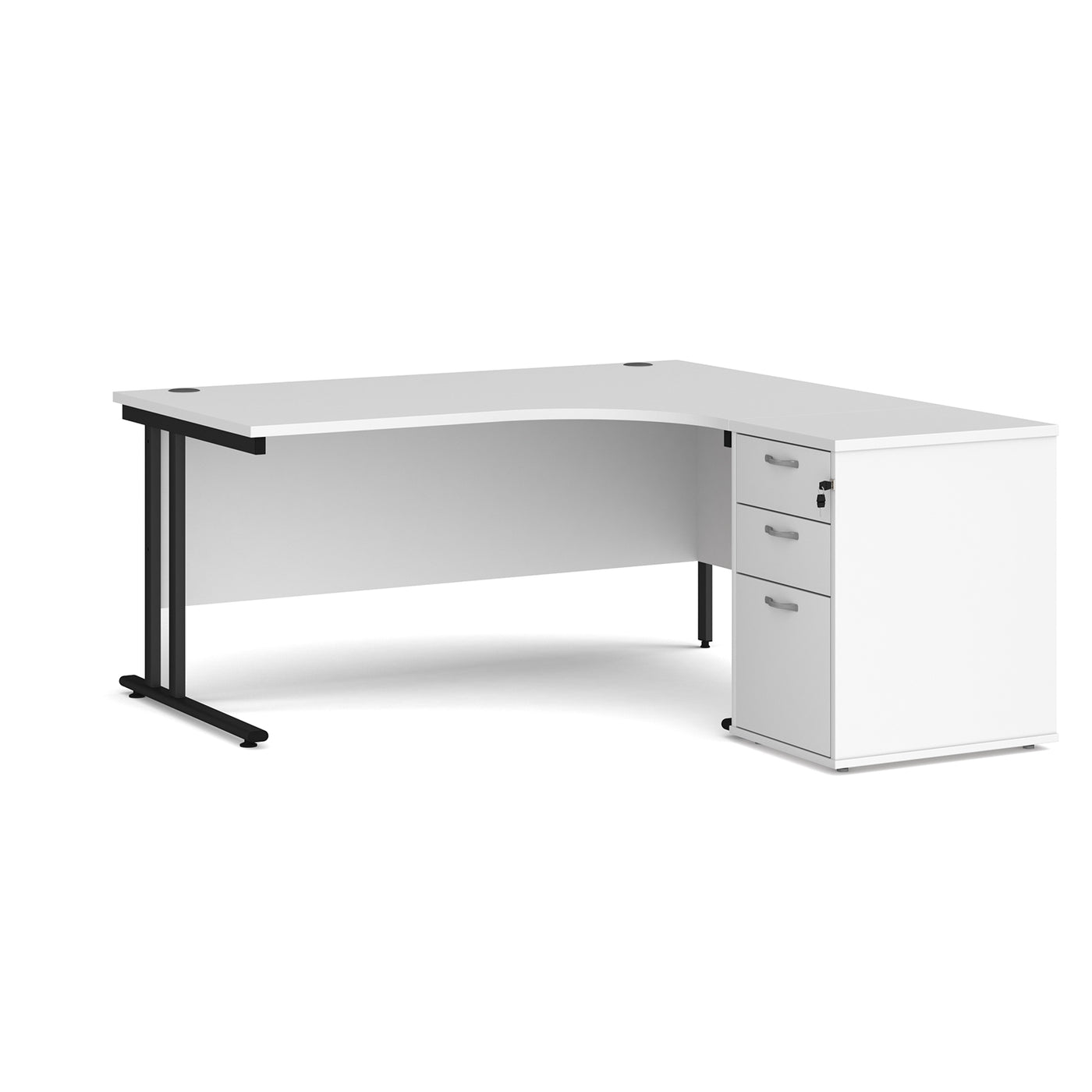 Maestro 25 ergonomic right hand desk with cantilever frame and pedesta ...
