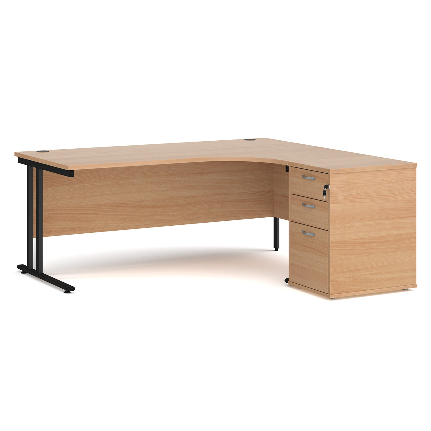 Maestro 25 ergonomic right hand desk with cantilever frame and pedesta ...