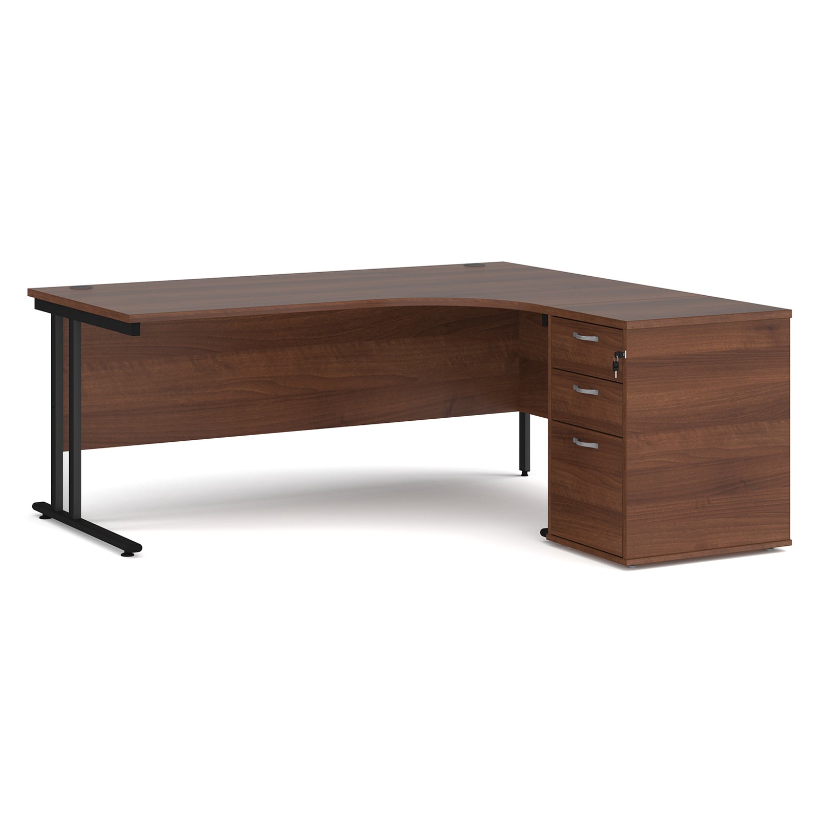 Maestro 25 ergonomic right hand desk with cantilever frame and pedesta ...