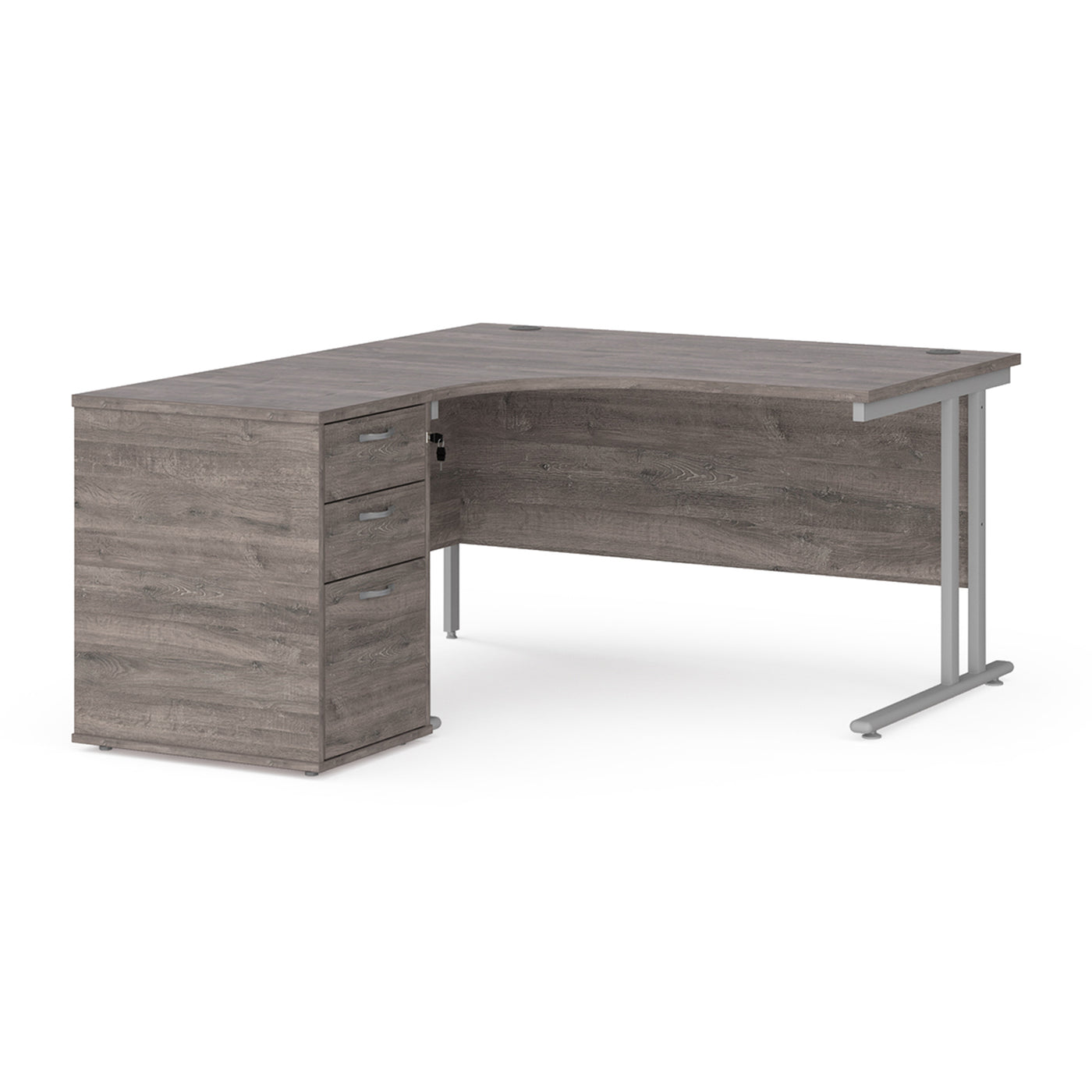 Maestro 25 ergonomic left hand desk with cantilever frame and pedestal ...