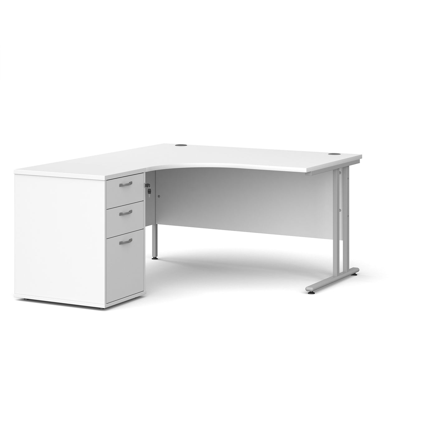 Maestro 25 ergonomic left hand desk with cantilever frame and pedestal ...