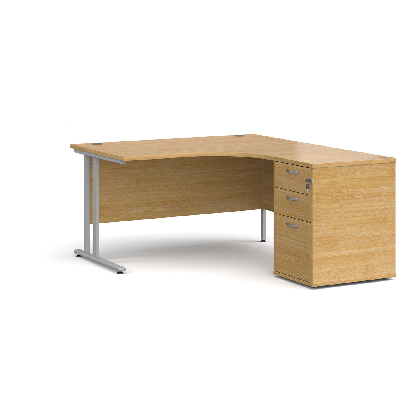 Maestro 25 ergonomic right hand desk with cantilever frame and pedesta ...