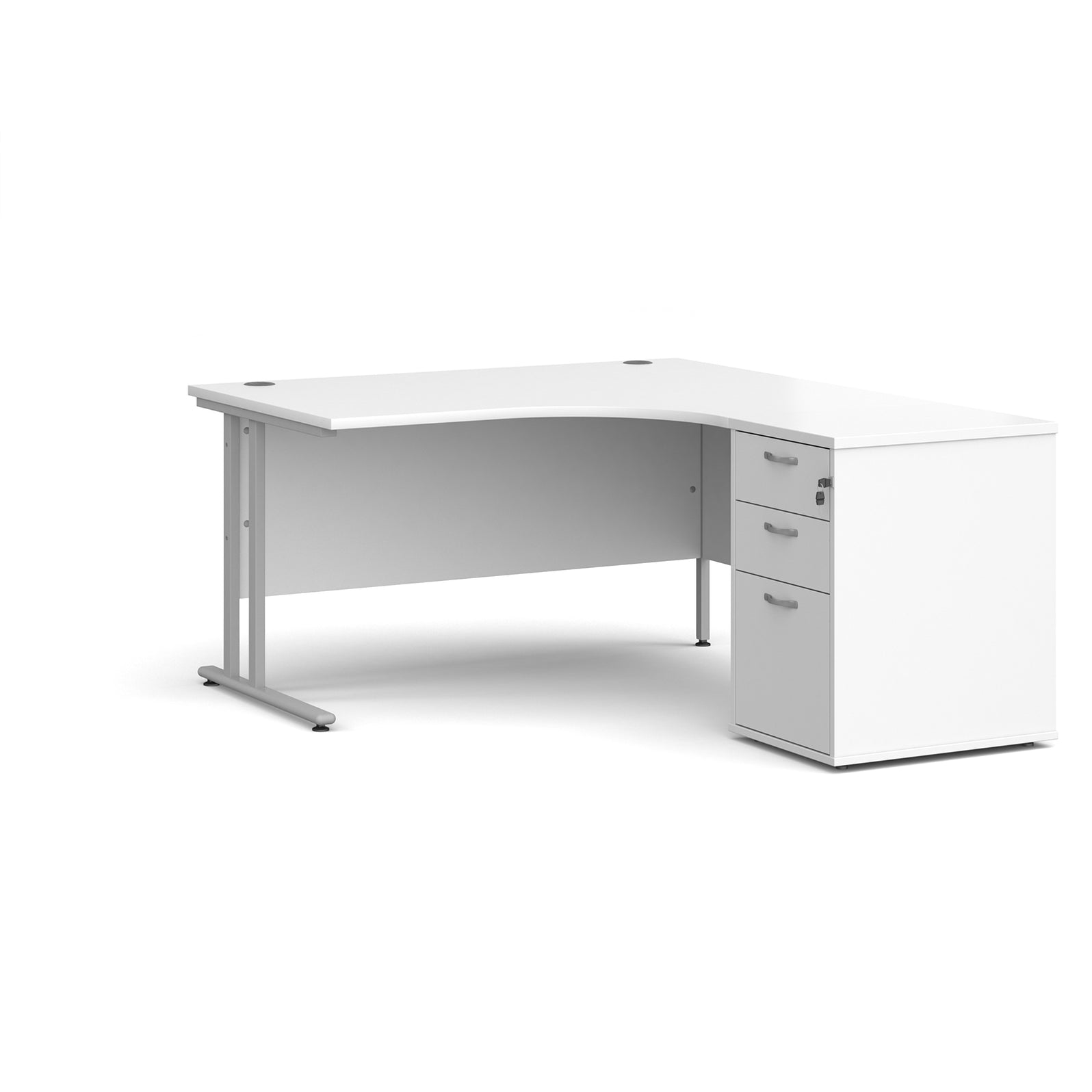 Maestro 25 ergonomic right hand desk with cantilever frame and pedesta ...