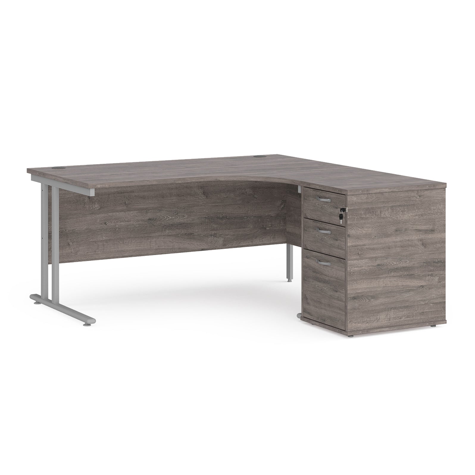 Maestro 25 ergonomic right hand desk with cantilever frame and pedesta ...
