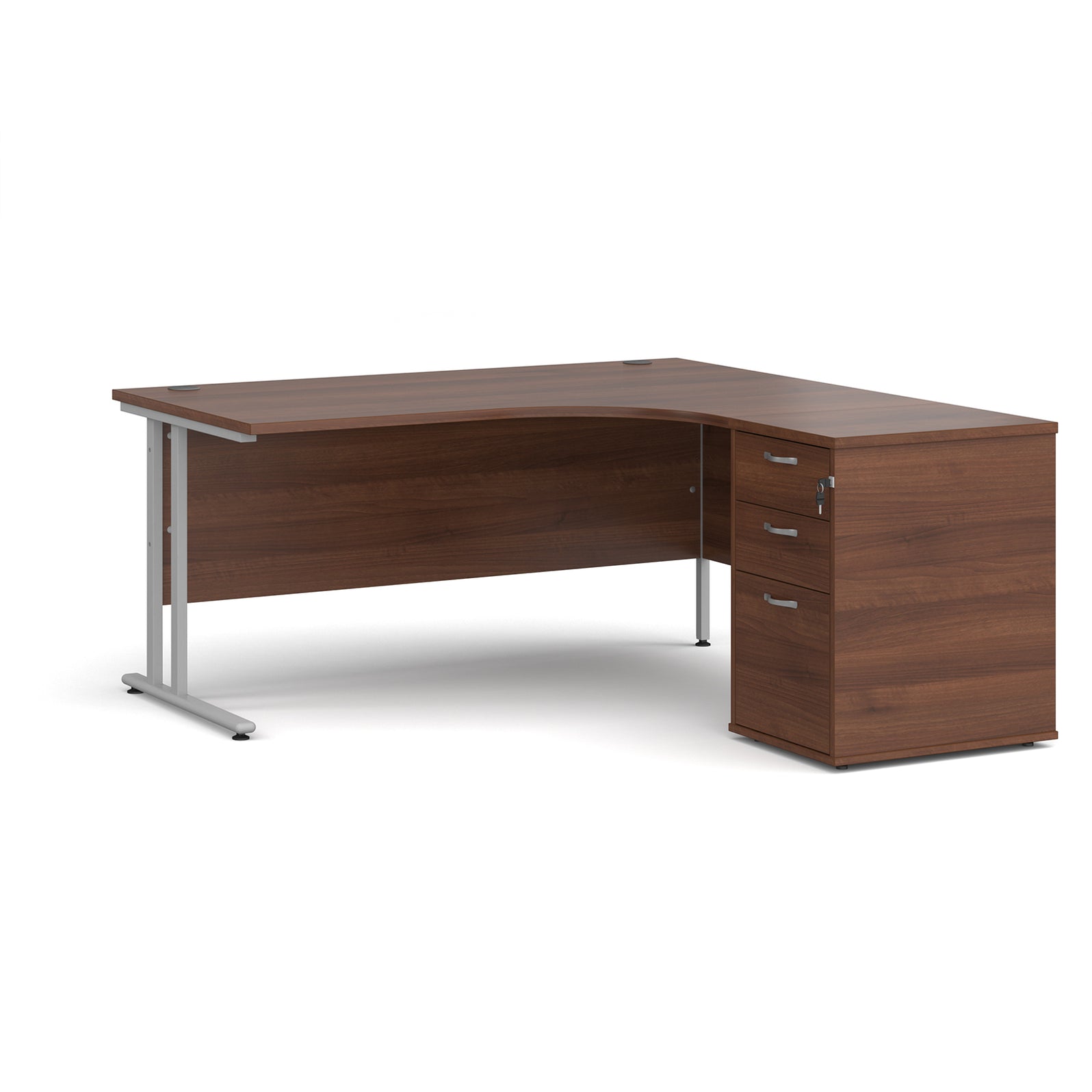 Maestro 25 ergonomic right hand desk with cantilever frame and pedesta ...