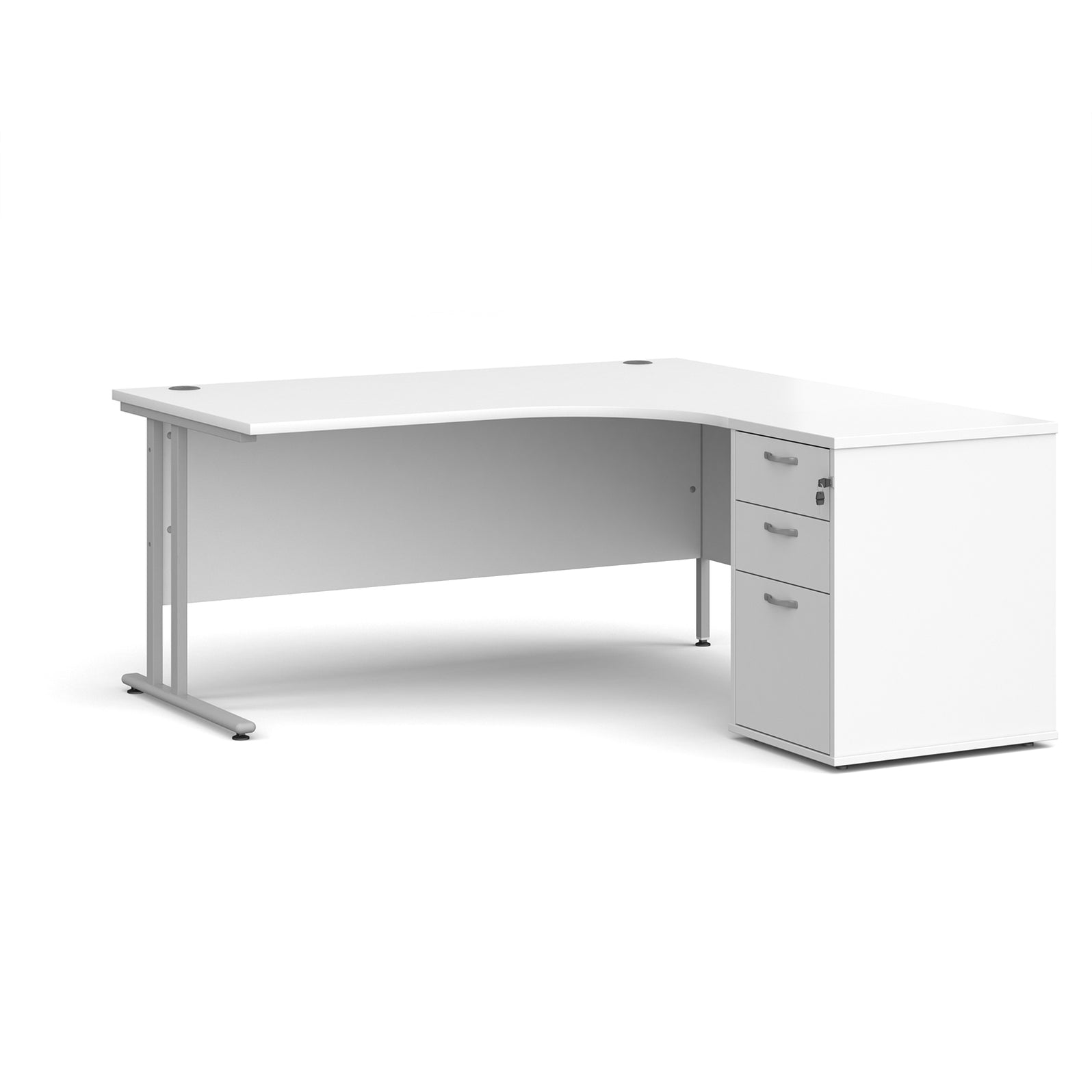 Maestro 25 ergonomic right hand desk with cantilever frame and pedesta ...