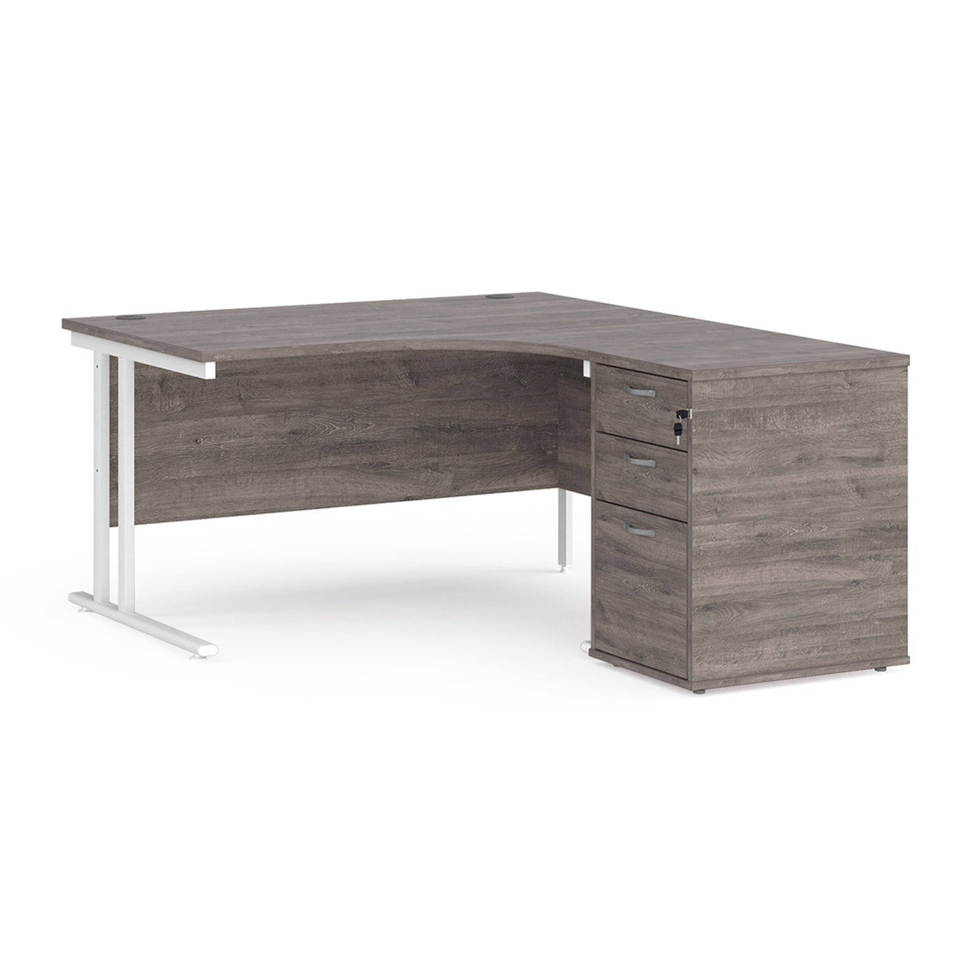 Maestro 25 ergonomic right hand desk with cantilever frame and pedesta ...
