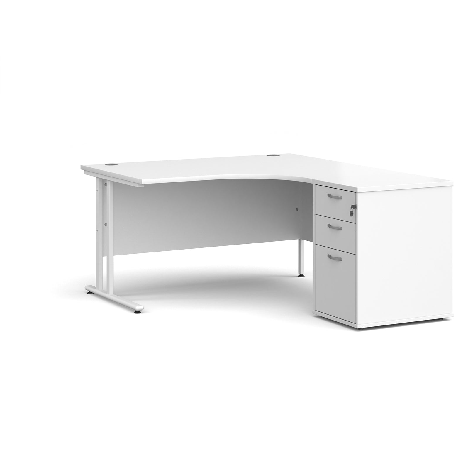 Maestro 25 ergonomic right hand desk with cantilever frame and pedesta ...
