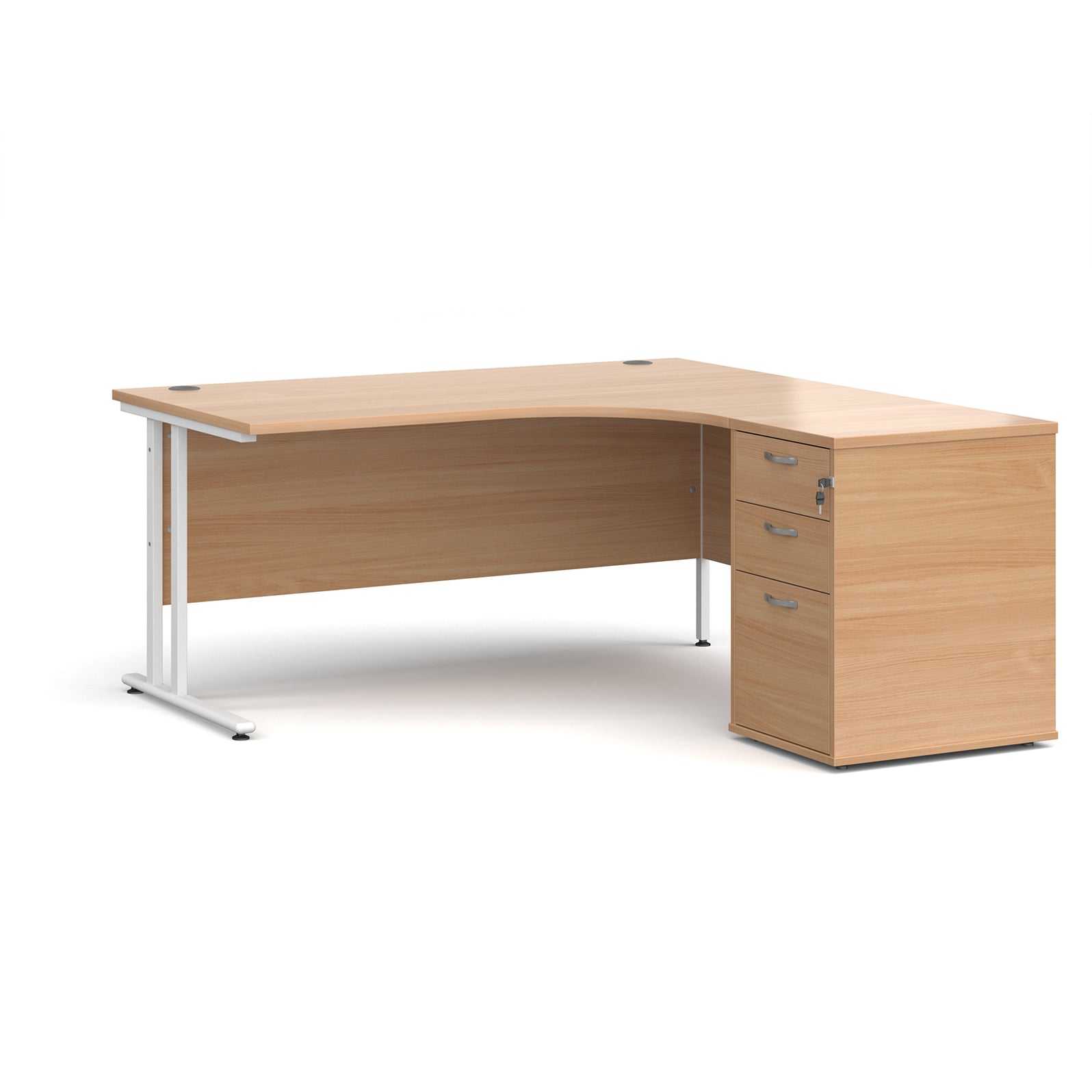 Maestro 25 ergonomic right hand desk with cantilever frame and pedesta ...