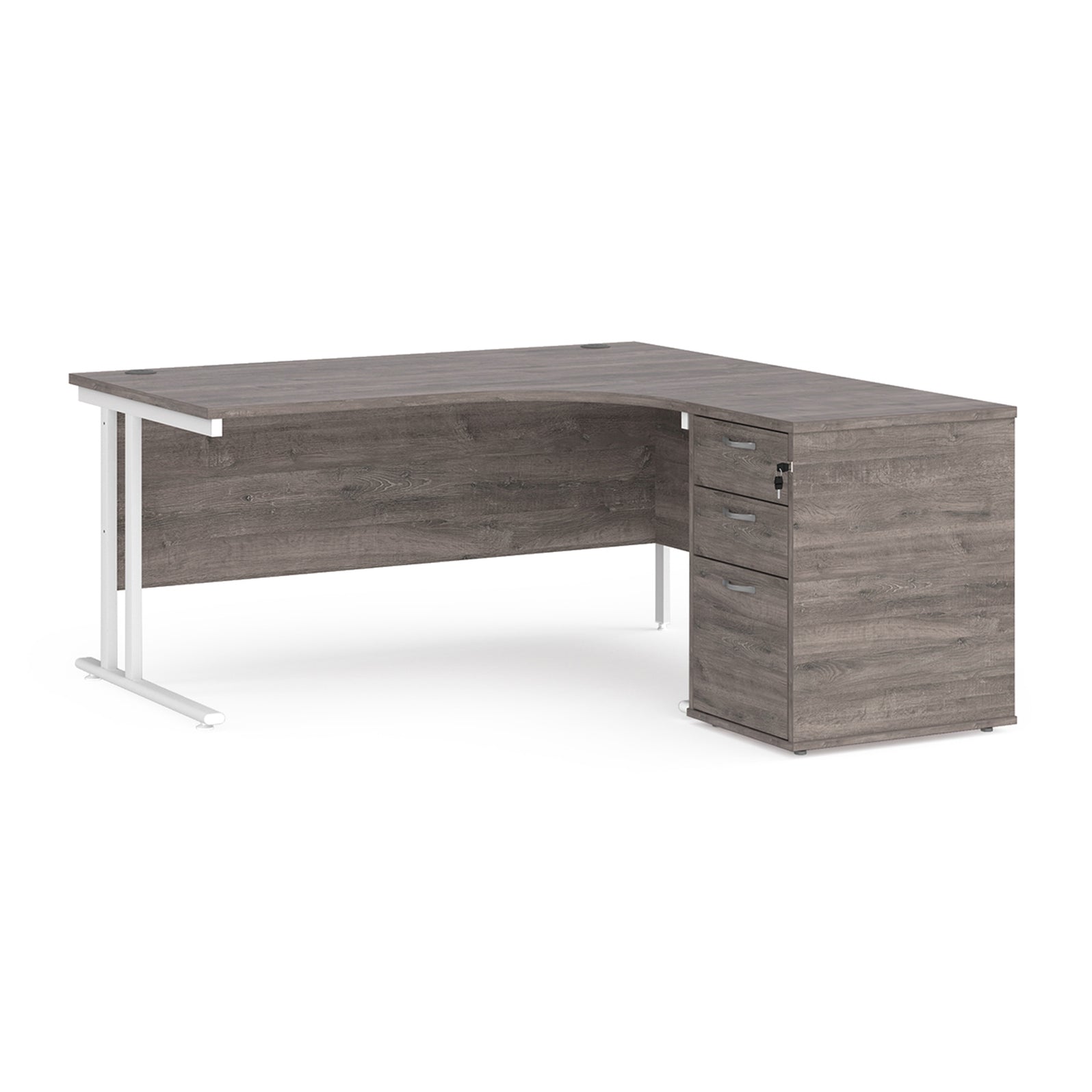 Maestro 25 ergonomic right hand desk with cantilever frame and pedesta ...