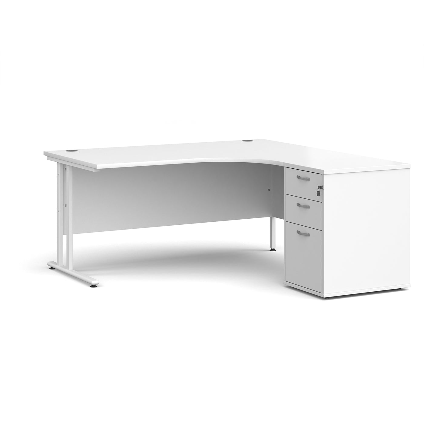 Maestro 25 ergonomic right hand desk with cantilever frame and pedesta ...