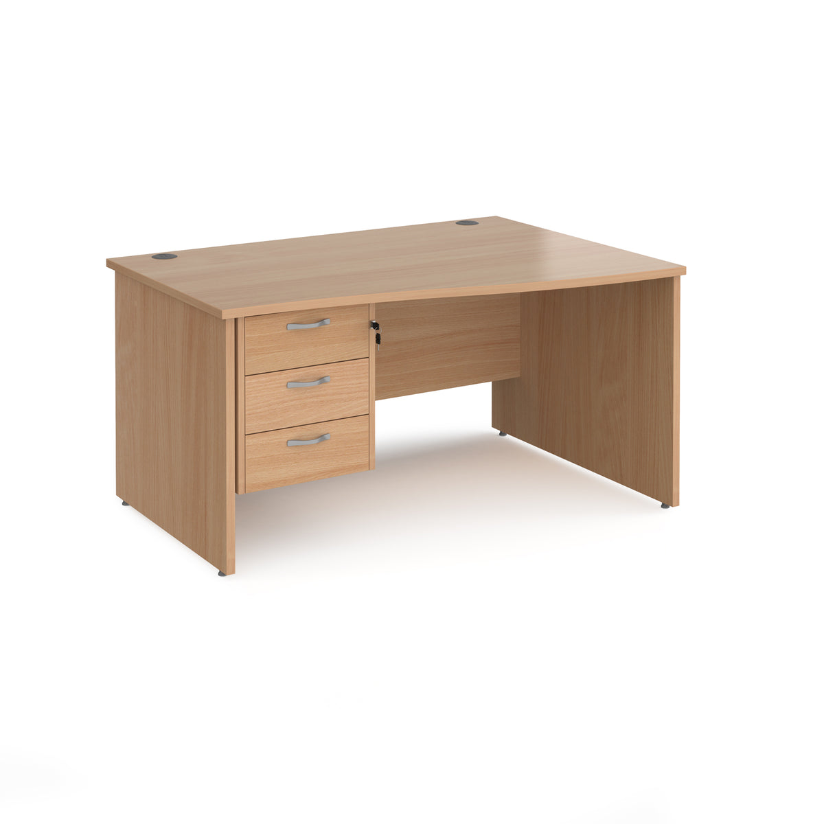 Maestro 25 right hand wave desk with 3 drawer pedestal and panel end l ...