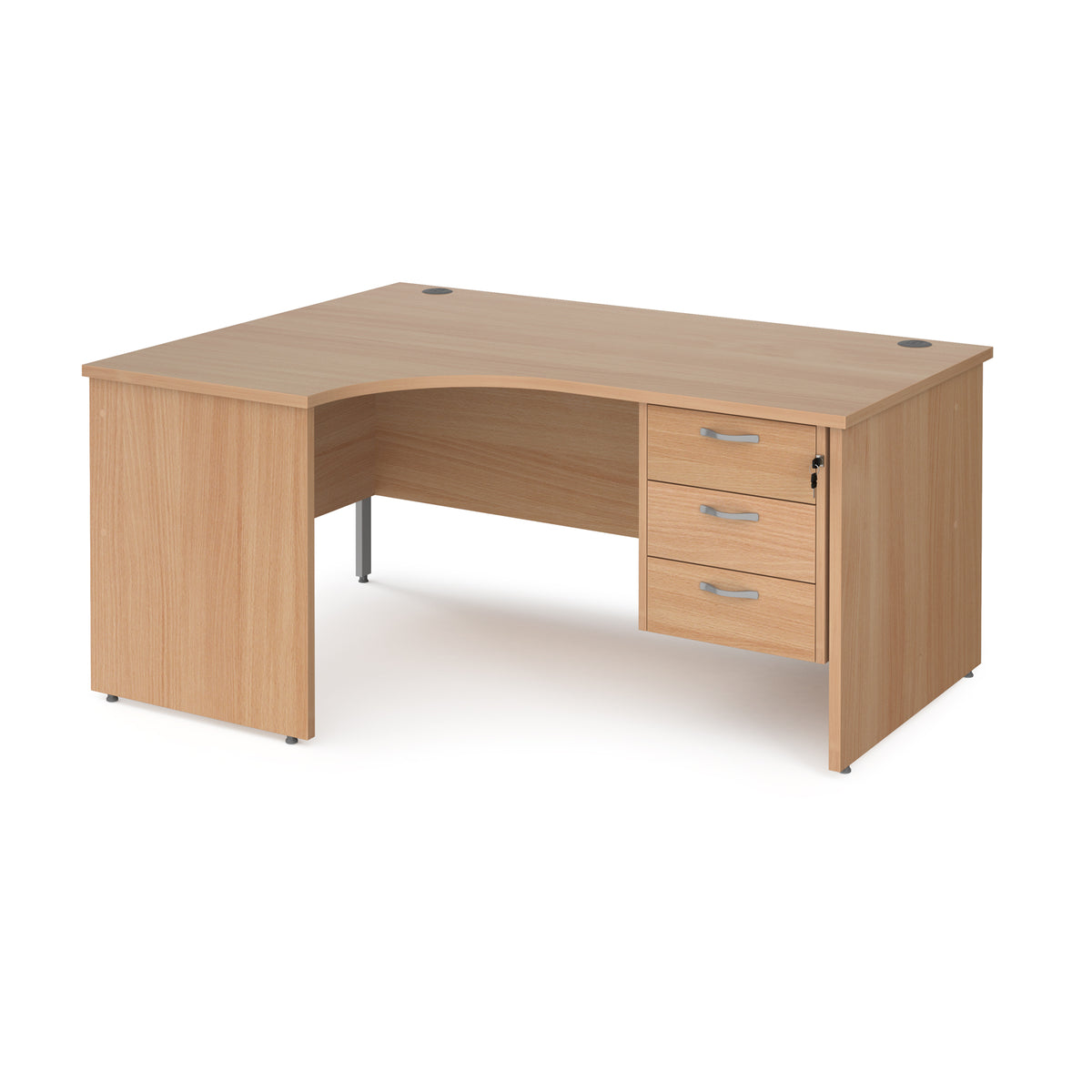 Maestro 25 left hand ergonomic desk with 3 drawer pedestal and panel e ...