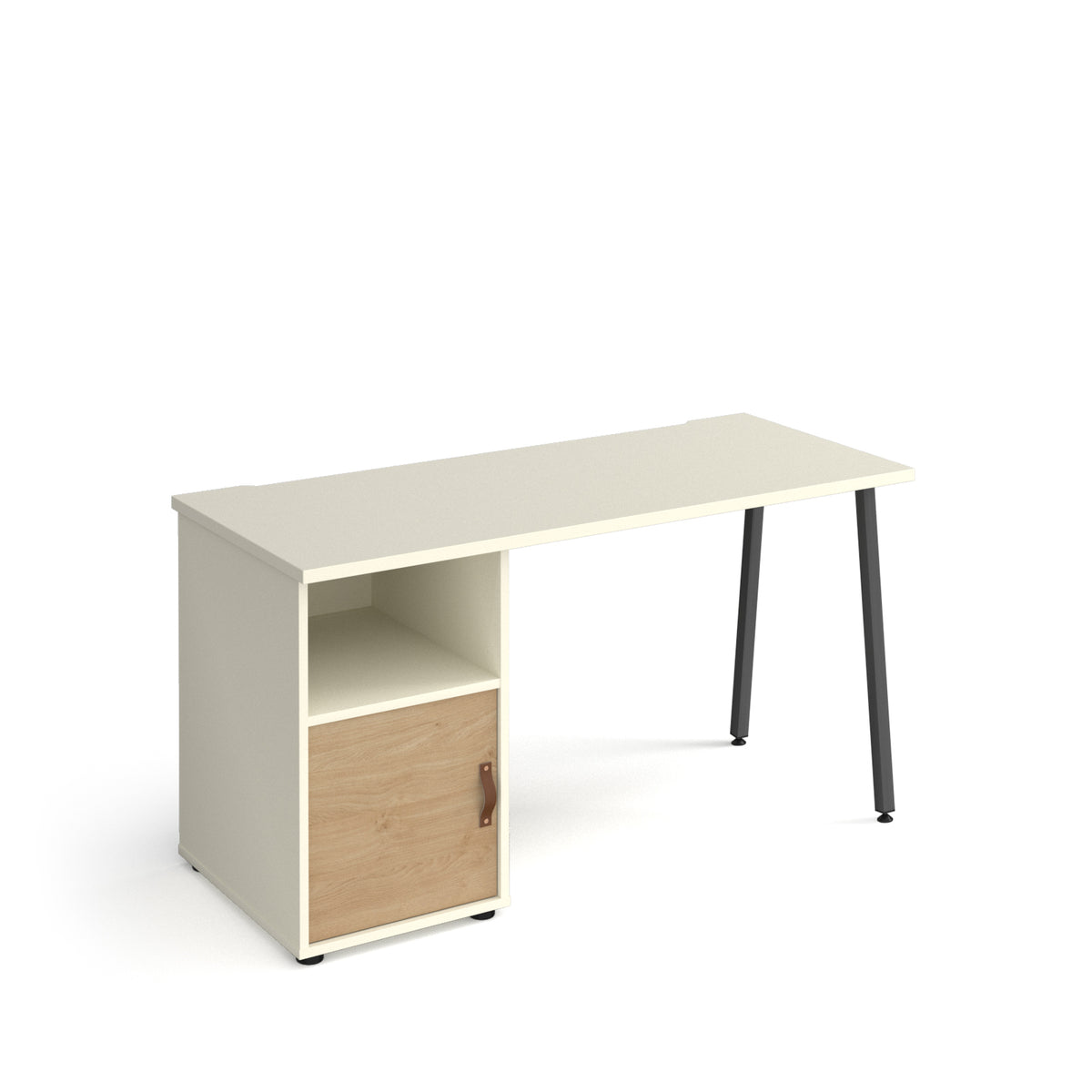 Sparta straight desk with A-frame leg and support pedestal with cupboa ...